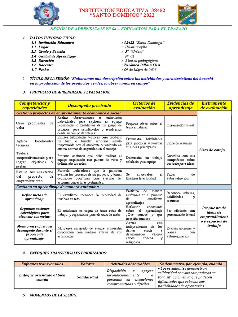 Sesion EPT 5° - 09-05 (1) - para Combinar | PDF | Fertilizante | Evaluación