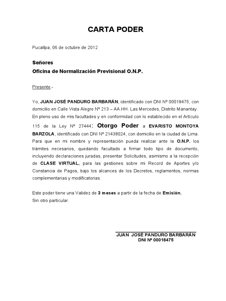 Carta Poder Onp | PDF
