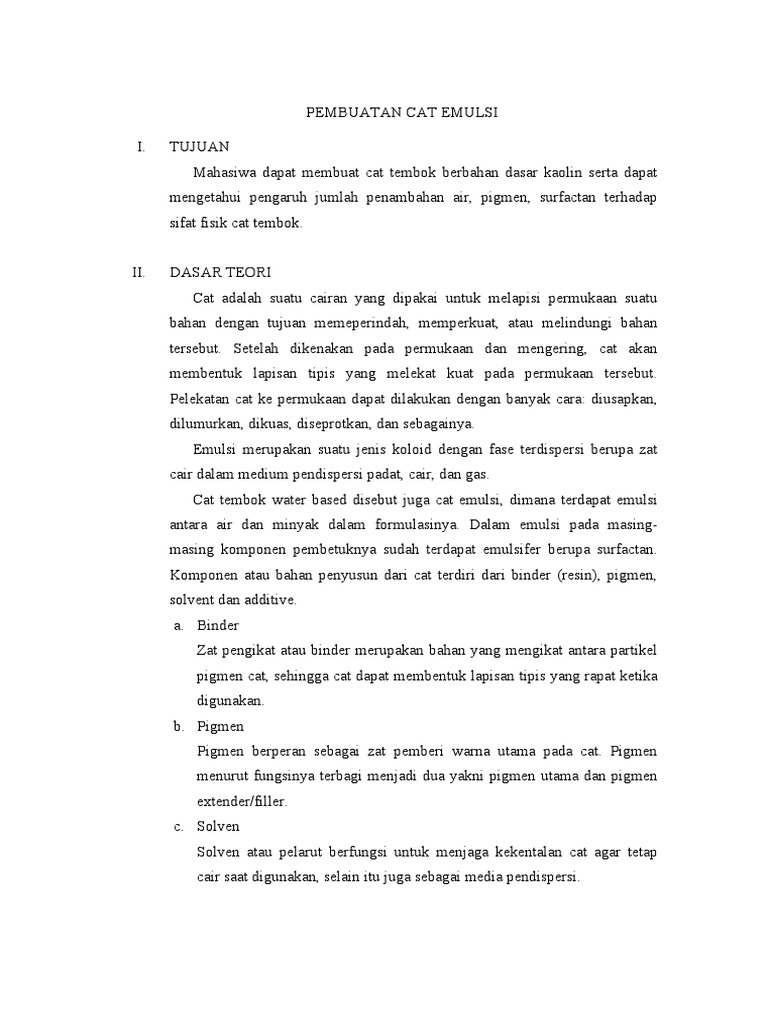 Pembuatan Cat Emulsii | PDF