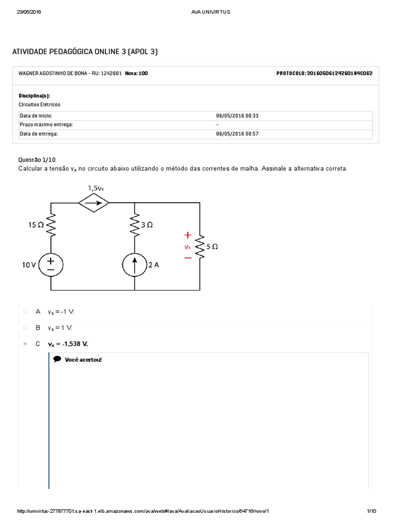 Apol 3 - Circuitos Eletricos | PDF