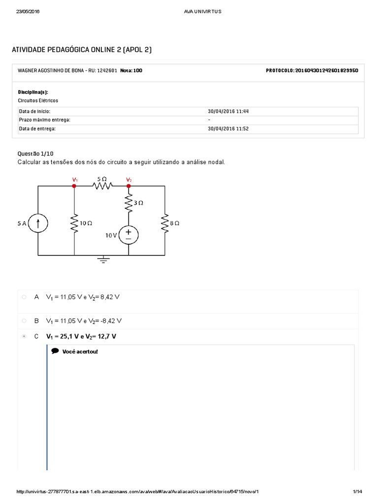 Apol 2 - Circuitos Eletricos | PDF | Rede elétrica | Engenharia