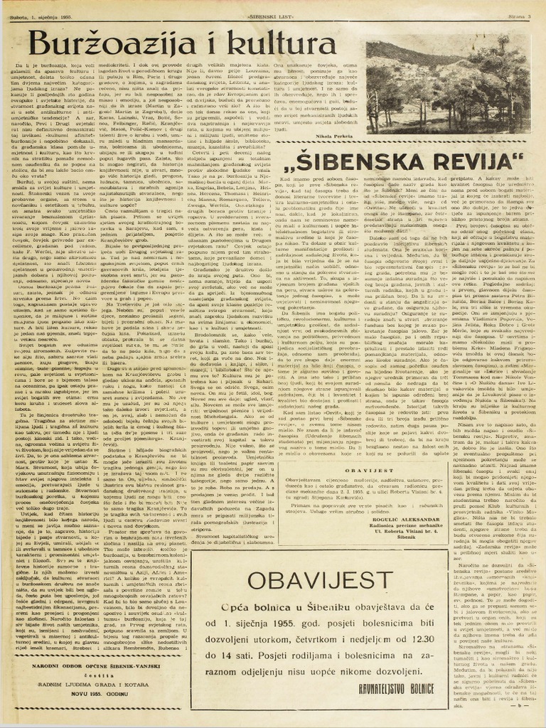 Šibenski List - Buržoazija I Kultura | PDF