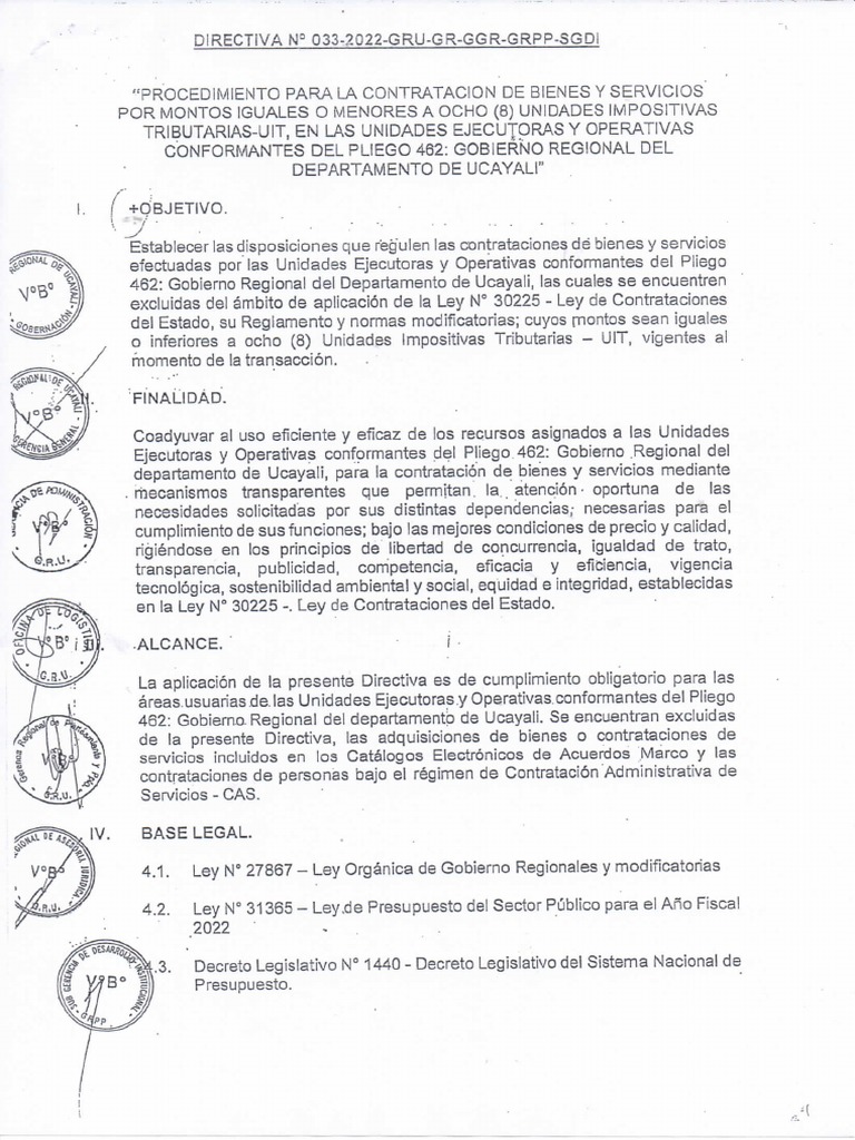 Directiva N°033-2022-GRU-GR-GGR-GRPP-SGDI | PDF