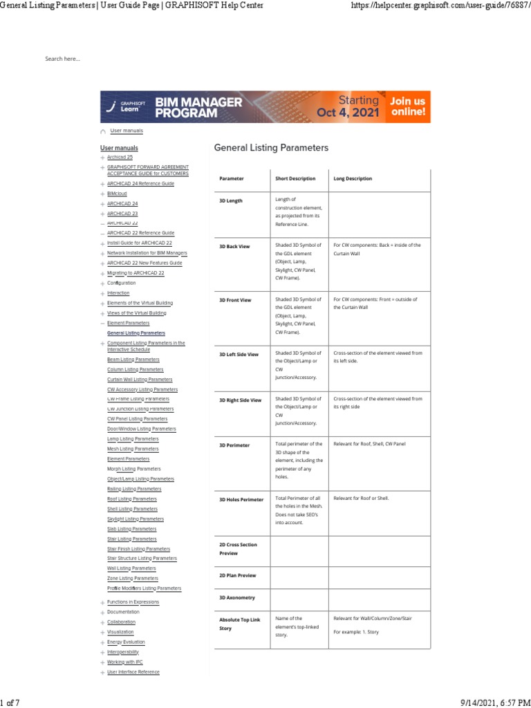 General Listing Parameters User Guide Page GRAPHISOFT Help Center | PDF | Stairs | Window