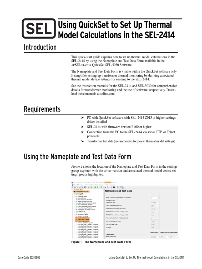QuickSet Setup for SEL-2414 Thermal Model | PDF | Transformer | Data