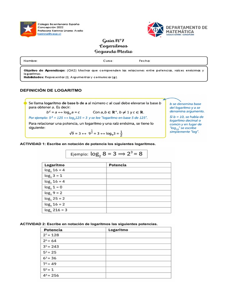 GUÍA 7 - LOGARITMOS | PDF