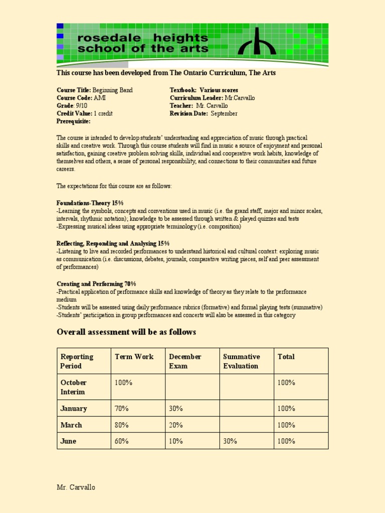 Beginning Band Course Syllabus | PDF | Language Arts & Discipline