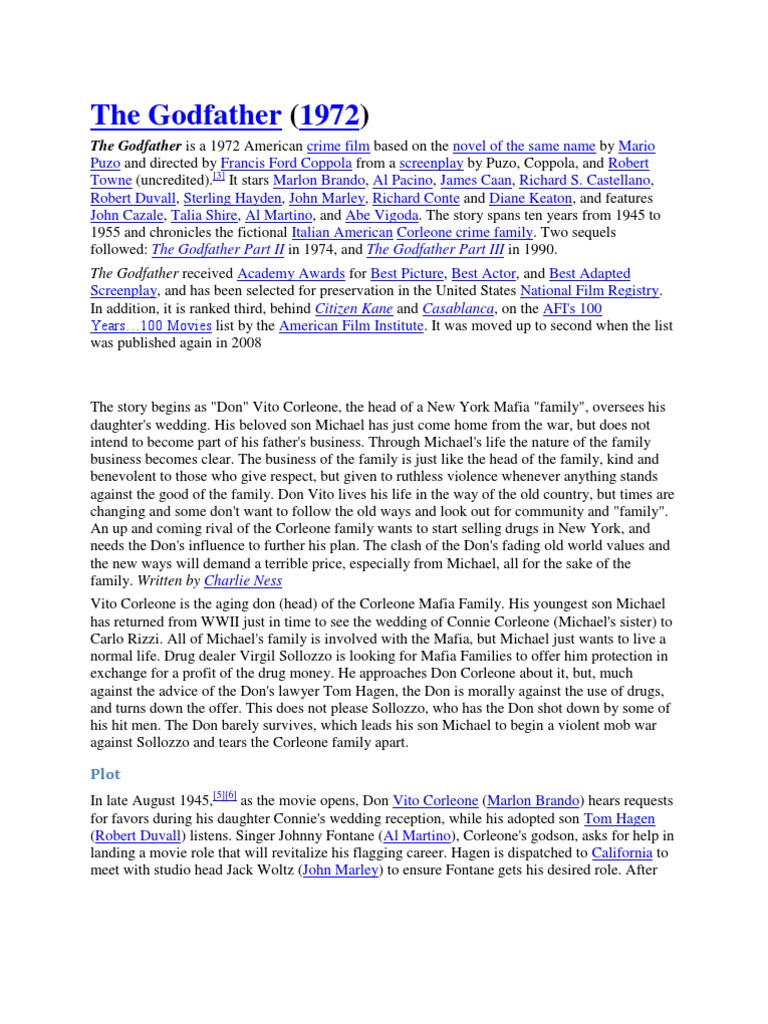 The Godfather (1972) Film Overview | PDF | Works | Gang Activity