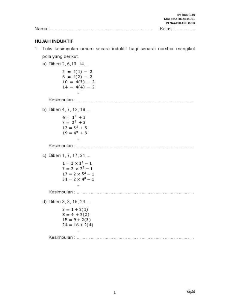 Latihan 3 Penaakulan Logik - Hujah Induktif | PDF