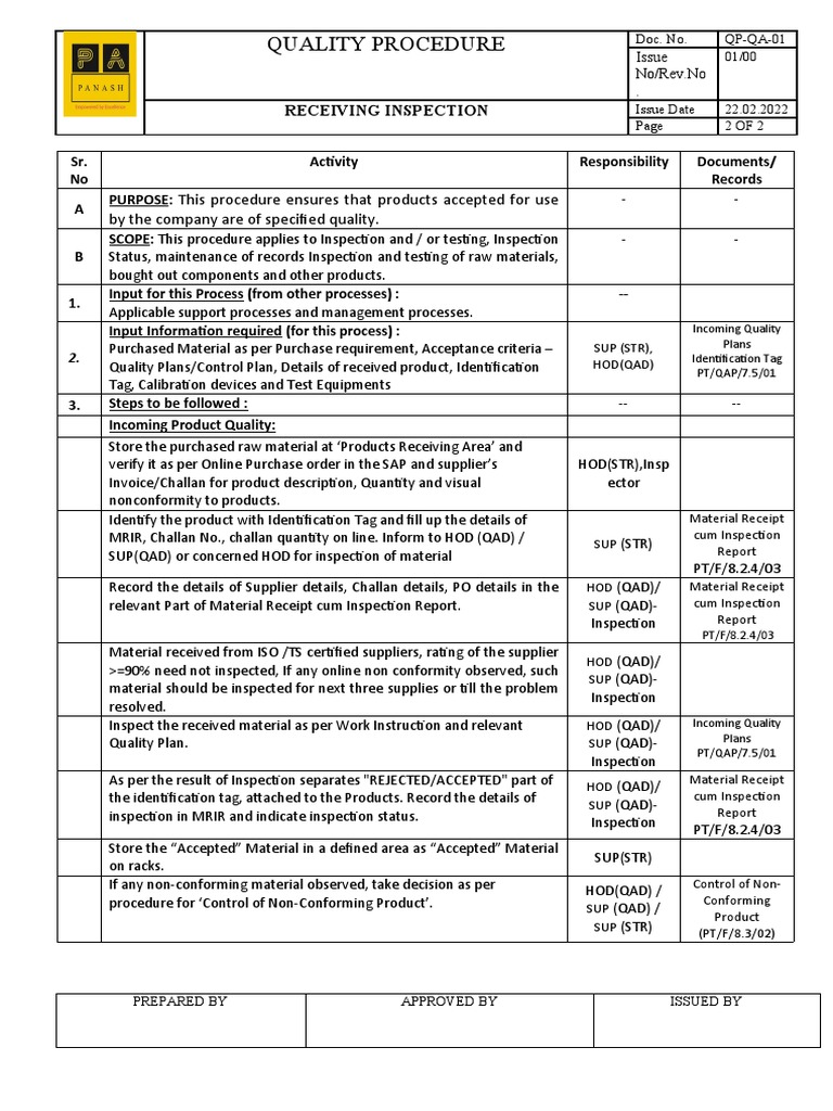 QP-QA-01-Receiving Inspection | PDF | Quality Assurance | Computing
