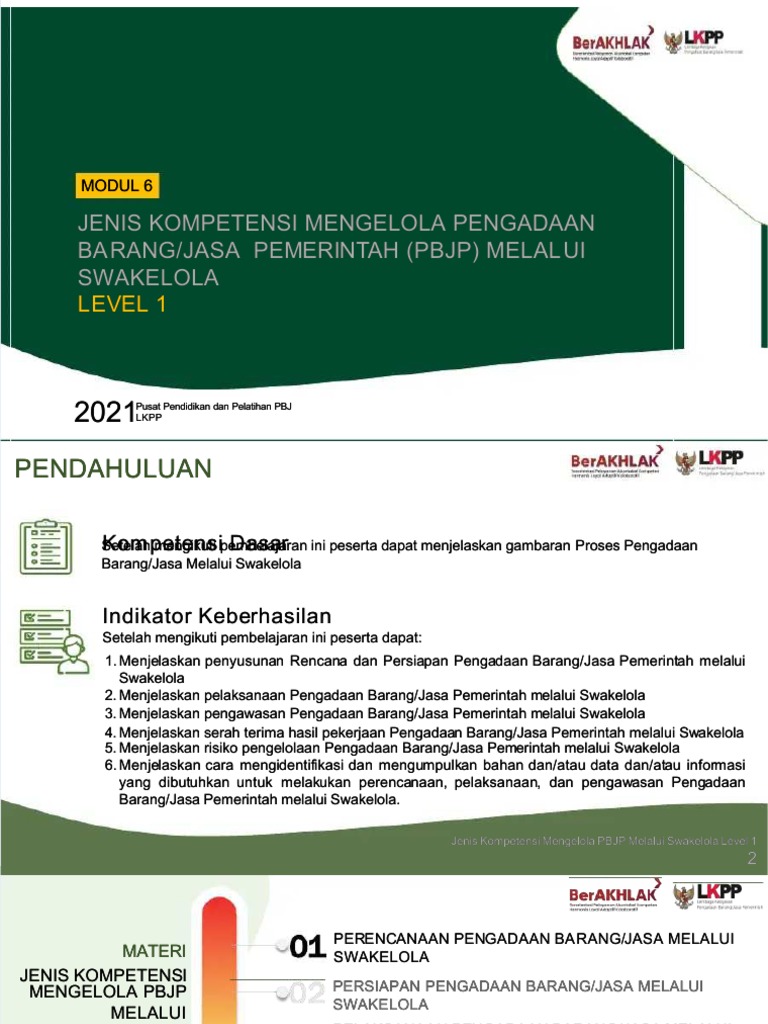 PDF Slide Modul 6 Mengelola PBJP Melalui Swakelola - Compress | PDF