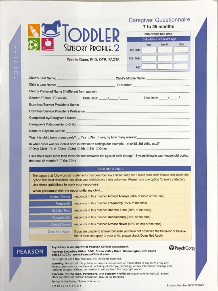 Sensory Profile 2 - Toddler | PDF