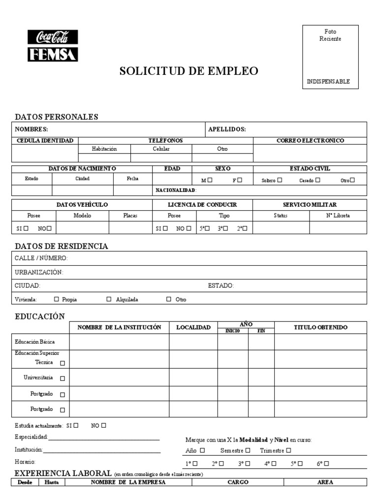 4. Formulario de Solicitud de Empleo | PDF