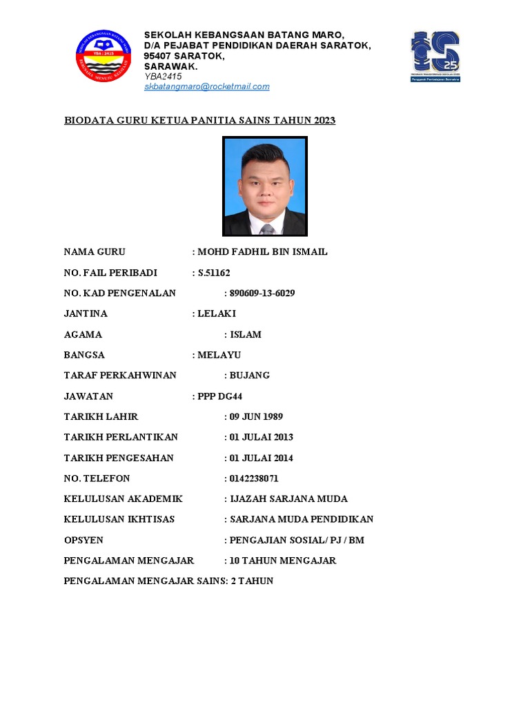 Biodata Guru Ketua Panitia Sains Tahun 2023 | PDF