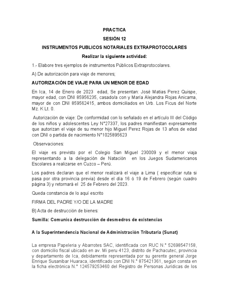 Practica Instrumentos Publicos Notariales Extraprotocola | PDF | Derecho Civil (Common Law ...