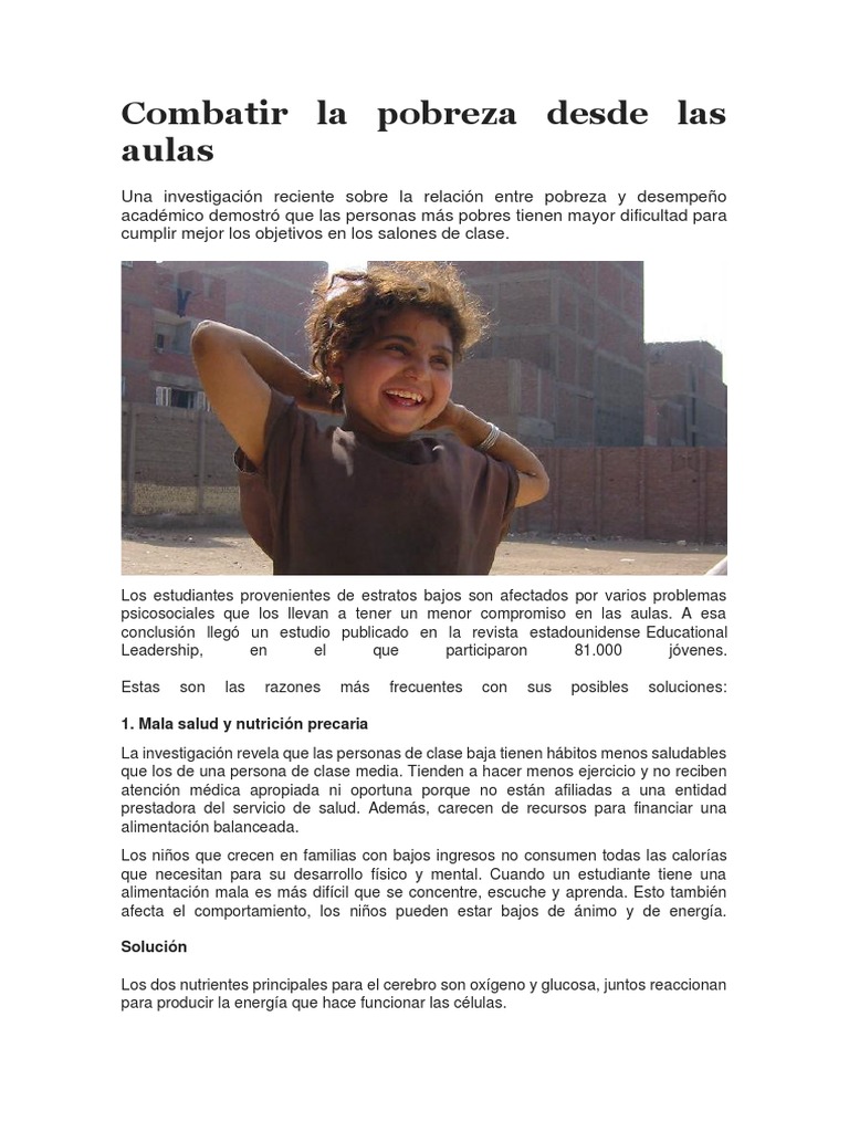 Combatir La Pobreza Desde Las Aulas | PDF