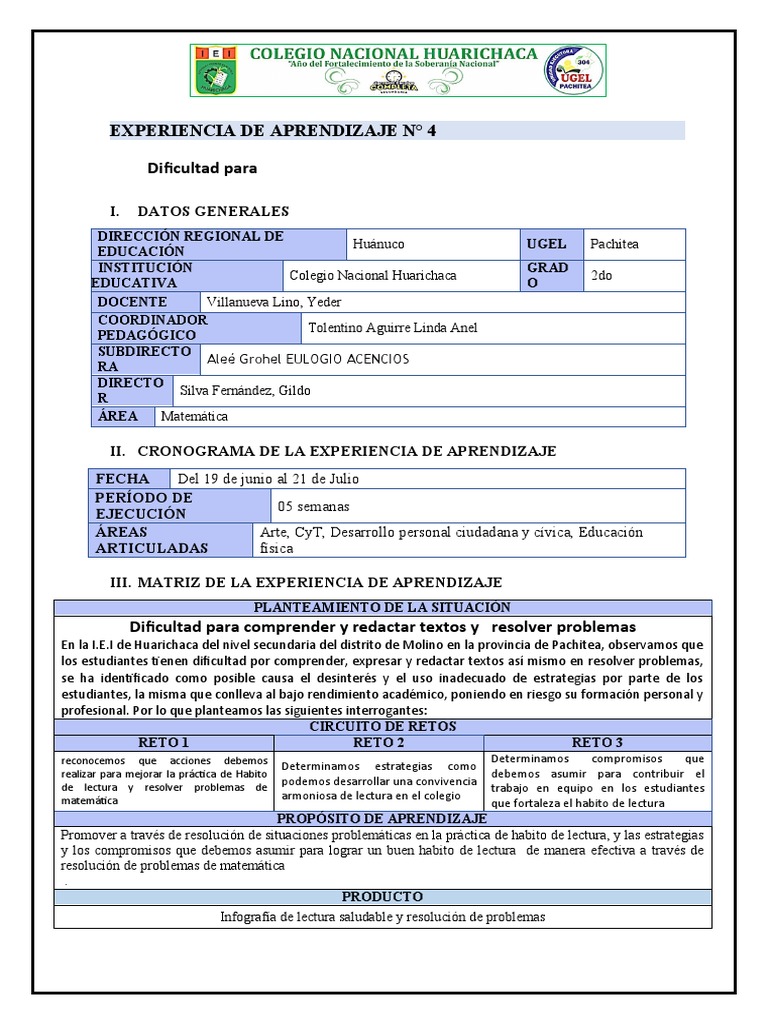 Experiencia Aprendizaje 1 Matematica Pdf Números Geometría