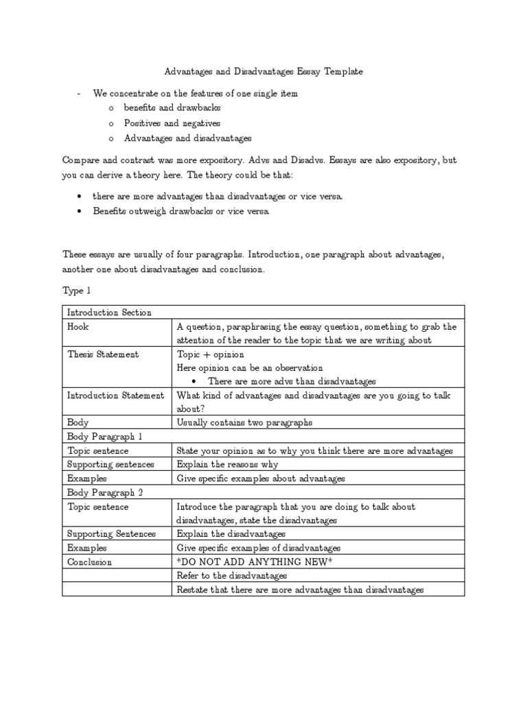 Advantages and Disadvantages Essay Template | PDF | Essays | Cognitive ...