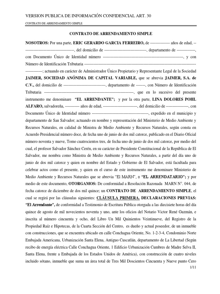 Contrato Arrendamiento 5 - 2016 | PDF | El Salvador