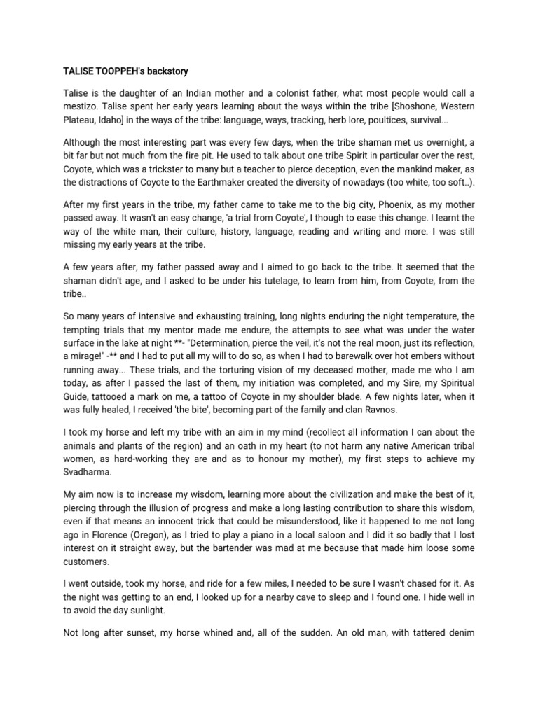 Talise Backstory Final Pdf