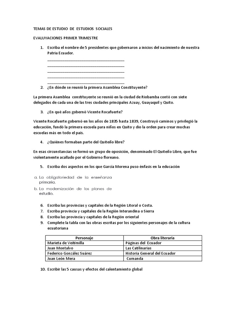 Evaluación de Historia de Ecuador | PDF | Viajes y turismo