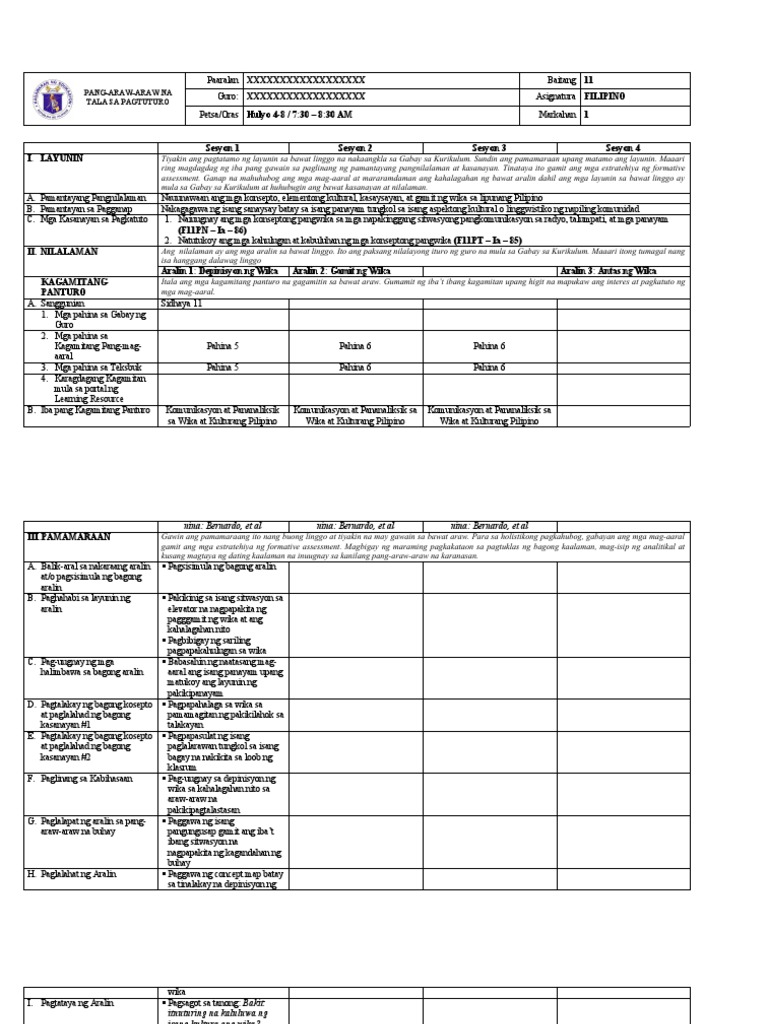 DLL in Filipino - SHS | PDF