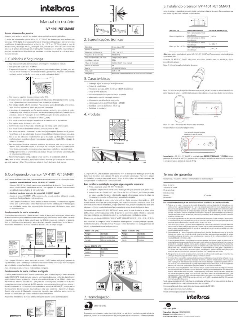 Manual do Sensor IVP 4101 Pet Smart | PDF