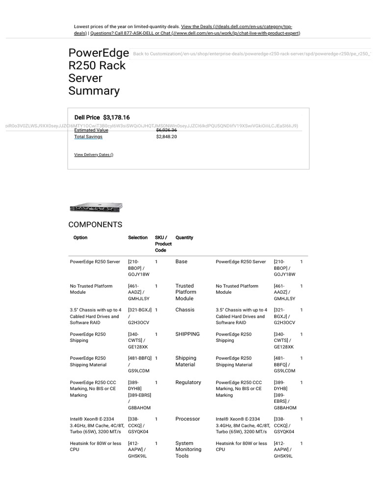 Poweredge R250 Rack Server: Components | PDF | Microsoft Windows | Bios