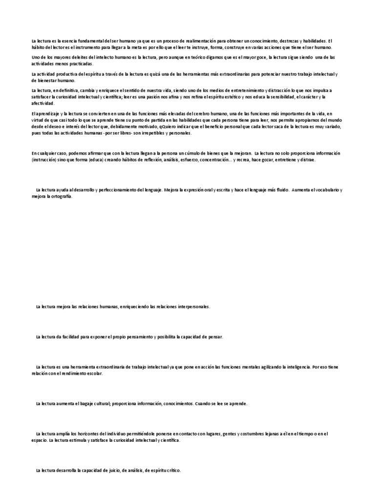 La Lectura Es La Esencia Fundamental Del Ser Humano Ya Que Es Un ...