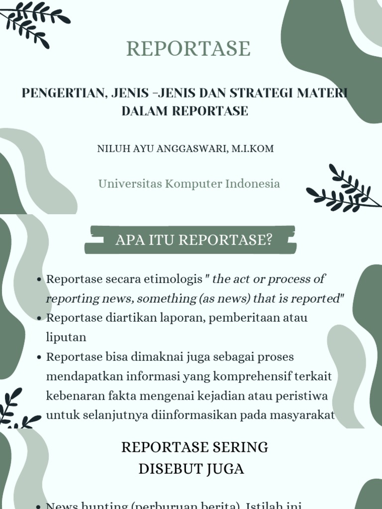 Reportase (Pengertian, Jenis Dan Strategi Dalam Reportase) Rev | PDF