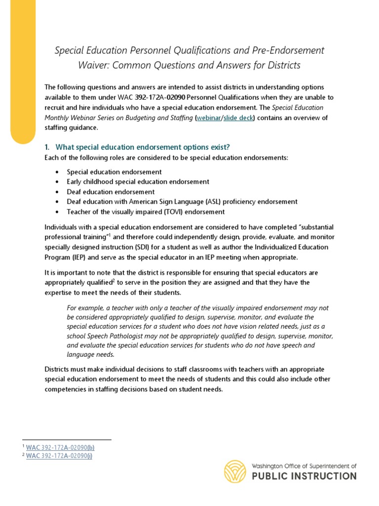 SpEd Personnel Qualifications FAQ | PDF | Special Education ...