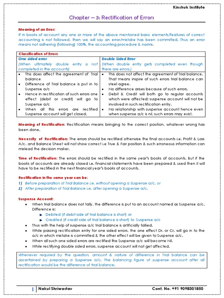 Chapter-2 Rectification of Error | PDF | Debits And Credits | Income ...