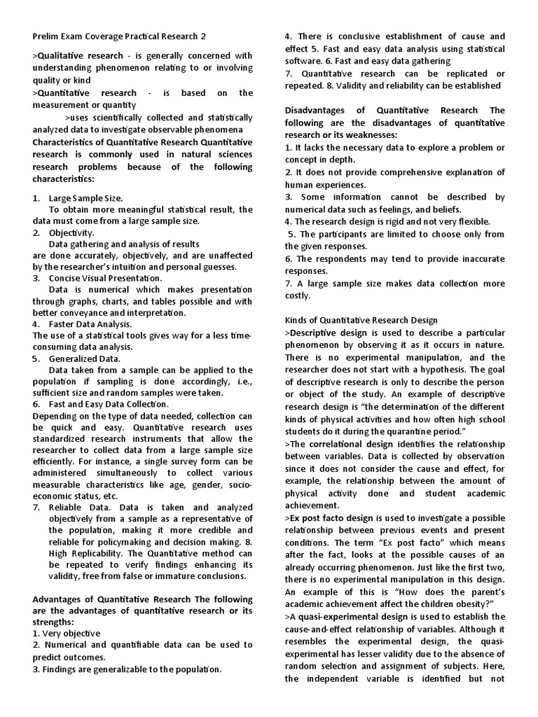 Prelim Exam Coverage Practical Research 2 | PDF | Statistics | Quantitative Research