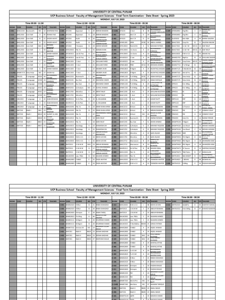 FOMS Final Term Date Sheet S23 Final Version | PDF