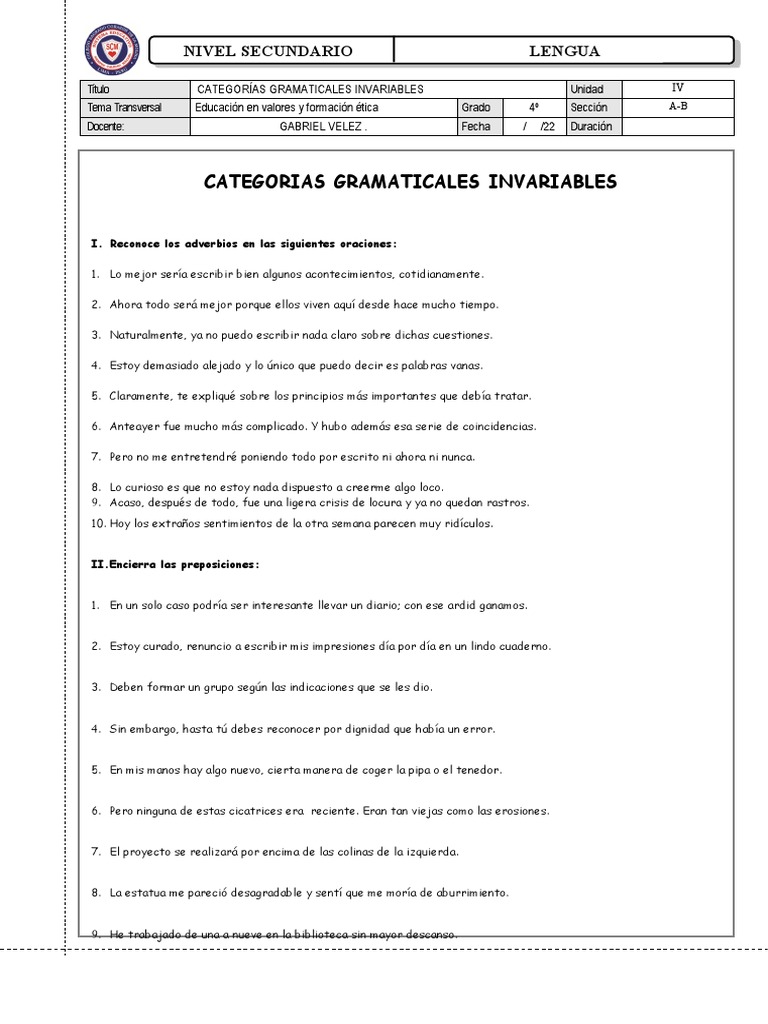 Categorias Gramaticales Invariables | PDF | Adverbio | Gramática