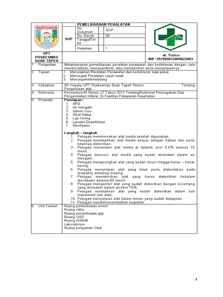 Sop Pemeliharaan Peralatan | PDF