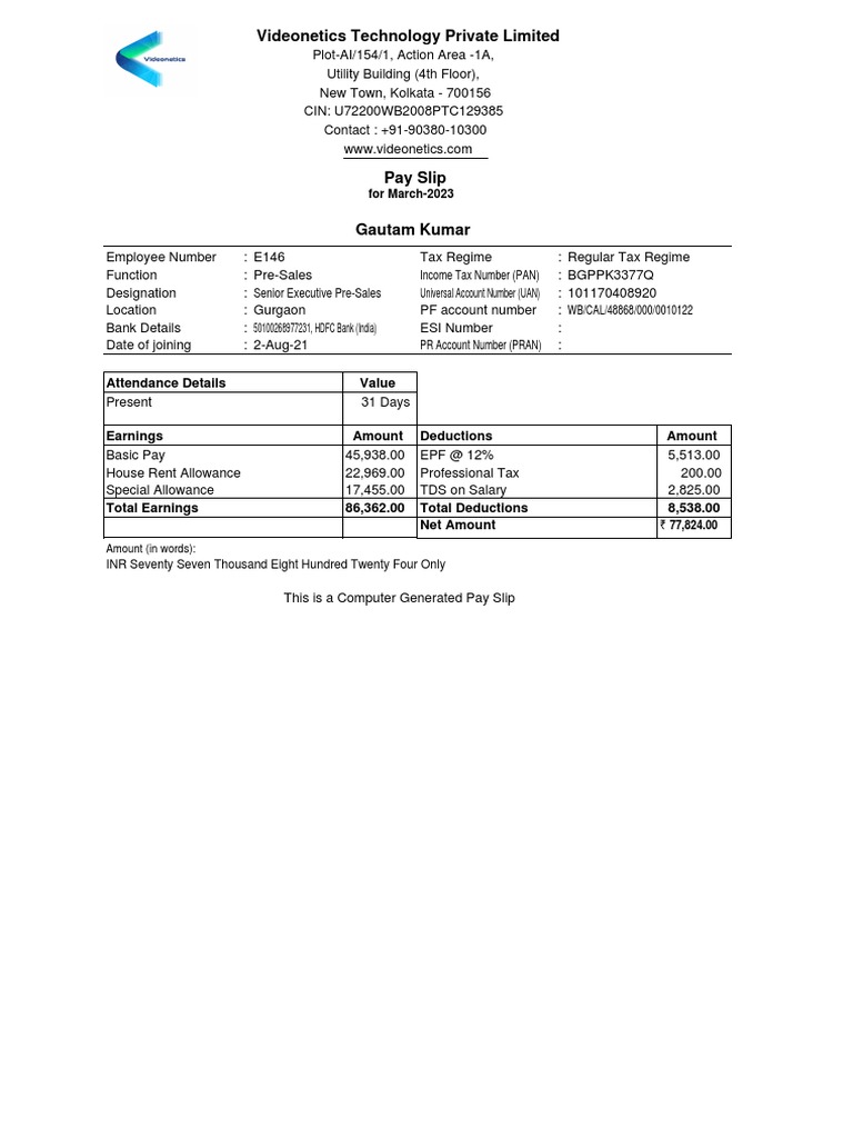 March Pay Slip-1 | PDF