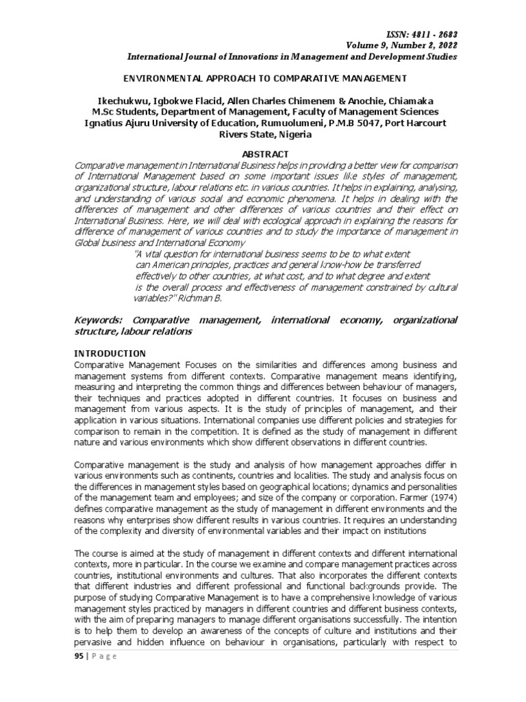 Environmental Approach To Comparative Management | PDF | Ecology | Economics