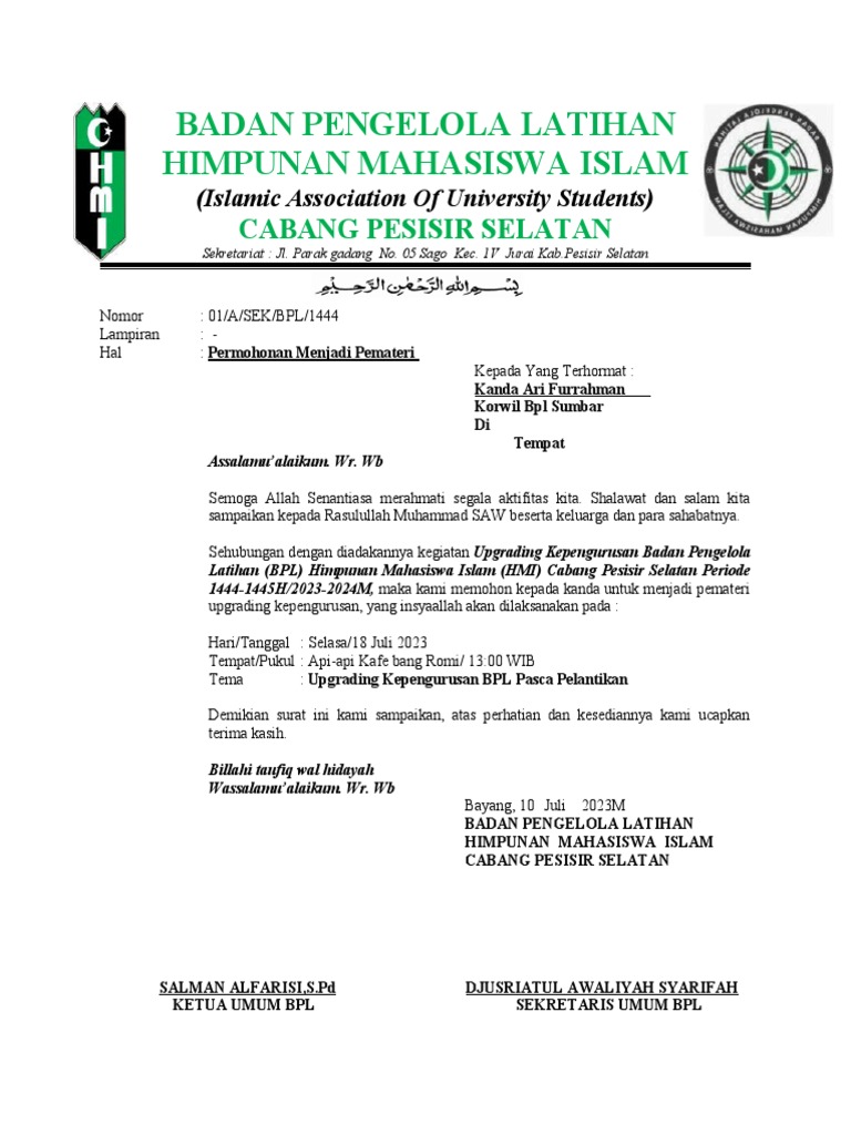 Surat Rekomendasi BPL CBNG Pesisir Selatan-2 | PDF