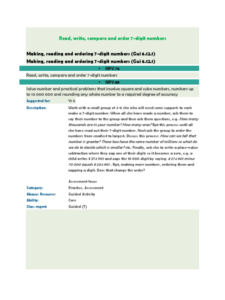 Reading and Writing 7-Digits Numbers Lesson Plan | PDF | Numbers ...