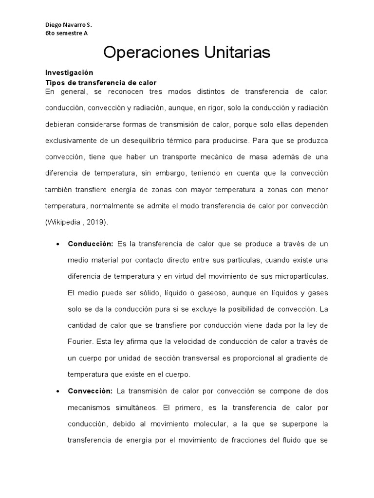 Operaciones Unitarias | PDF | Conduccion termica | Transferencia de calor