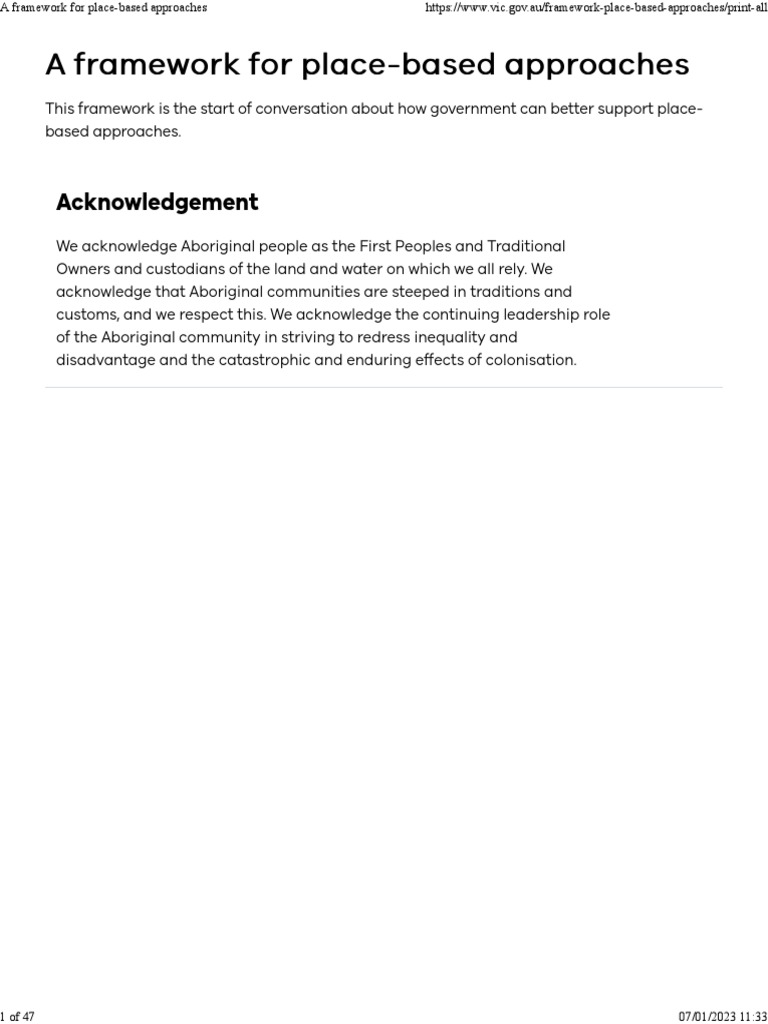 Place-Based Approaches Framework | PDF | Decision Making | Community