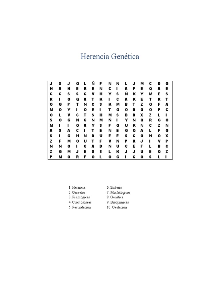 Sopa de Letras Herencia Genetica | PDF