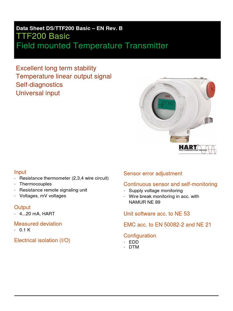 ABB Make TTF200 Basic Transmitter | PDF | Thermocouple | Electronics