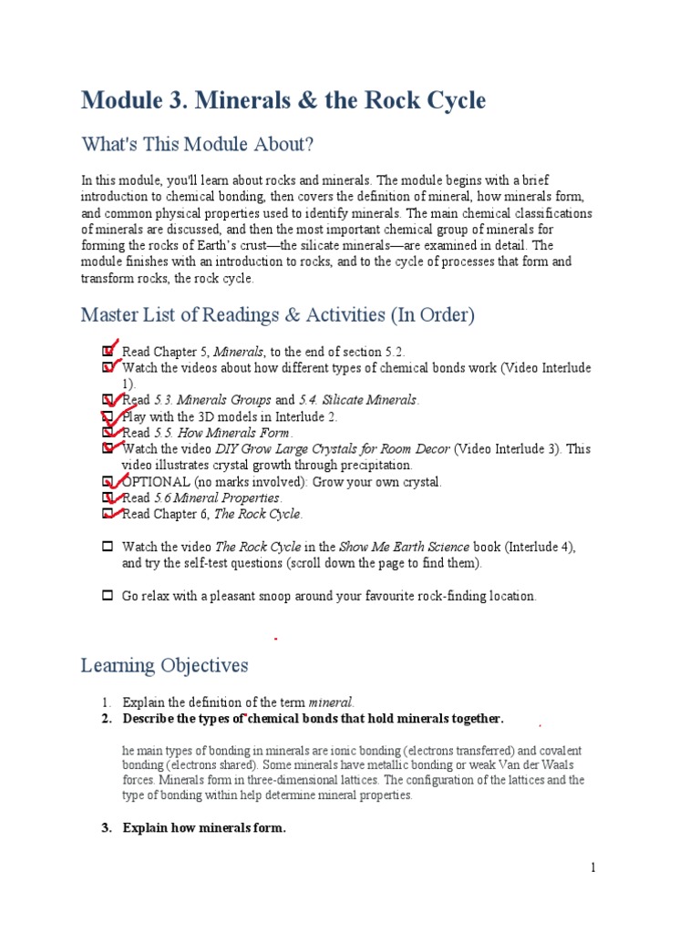 EESC 111 Worksheets Module 3 | PDF | Minerals | Rock (Geology)
