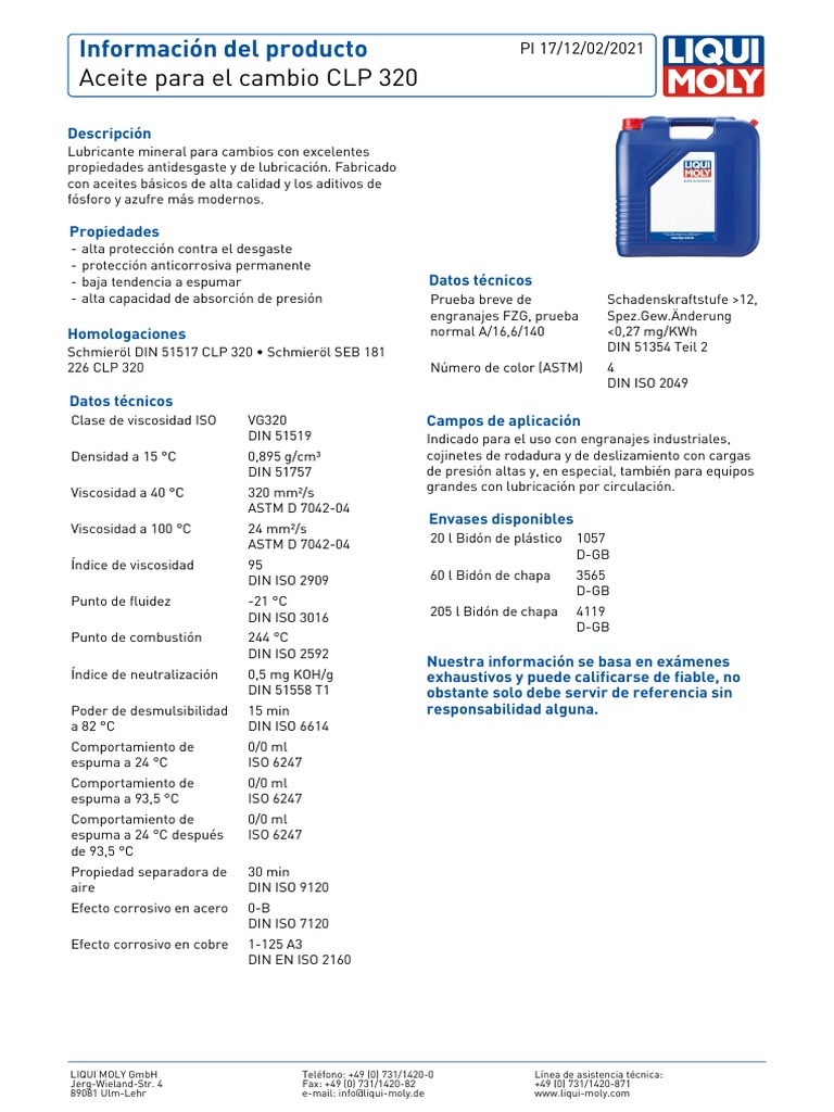 P003387 Aceite para El Cambio CLP 320 17 Es - ES | PDF