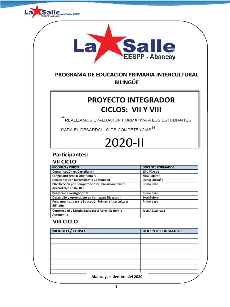 2. PROYECTO INTEGRADOR DEL TERCER AÑO VII -VIII Ciclo . T-E-P | PDF ...