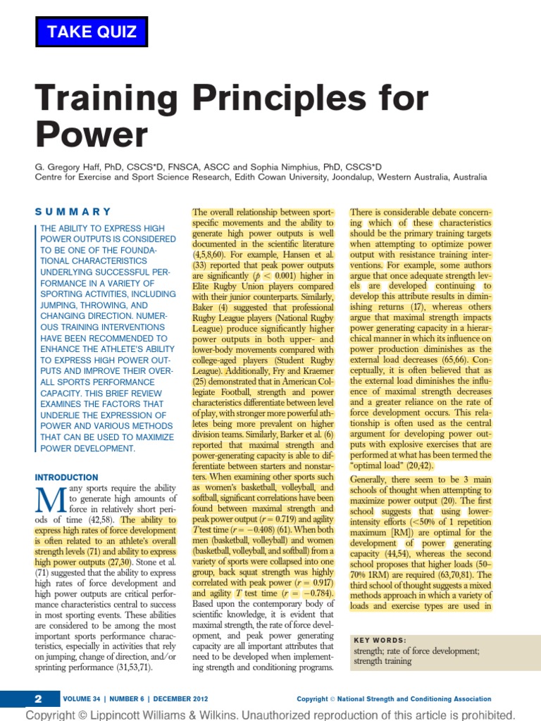 Training Principles For Power | PDF | Strength Training | Force