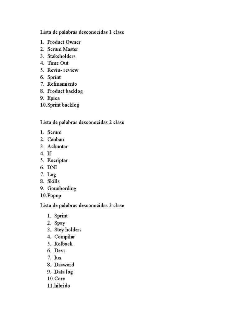 Lista de Palabras Desconocidas | PDF