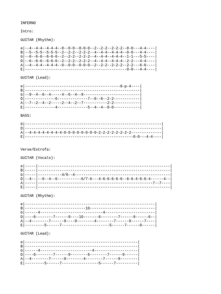 Inferno Tabs | PDF | Song Structure | Music Theory